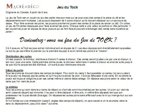 Jeu de TOCK, plateau en bois |MACREADECO|